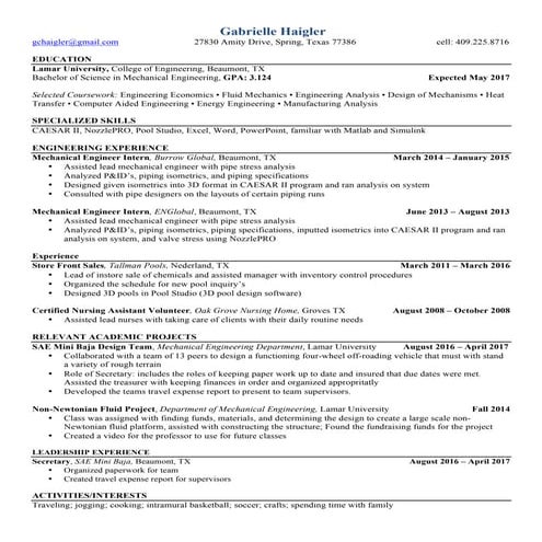 Gabrielle Haigler Resume | PDF
