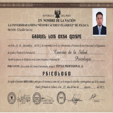 Gabriel Luis Oxsa Quispe, Facultad de Ciencias de la Salud, Carrera ...