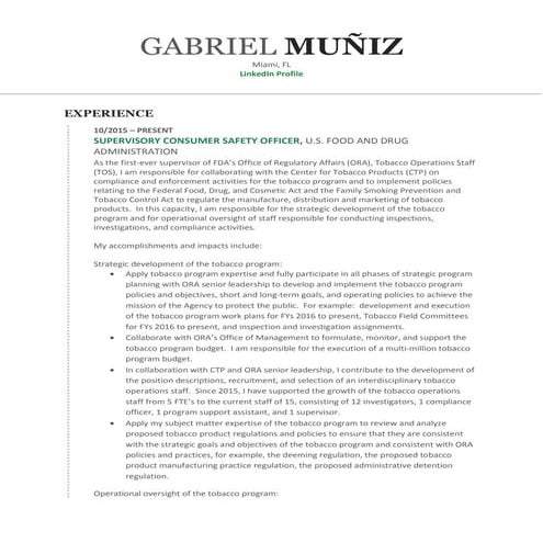 Gabriel Muniz FDA Only Resume | PDF