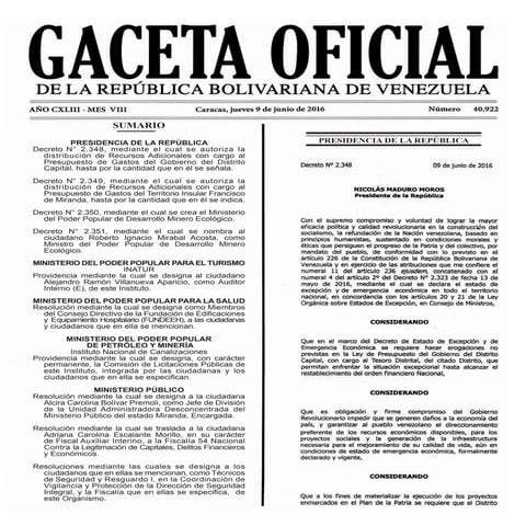 Gaceta oficial número 40.922