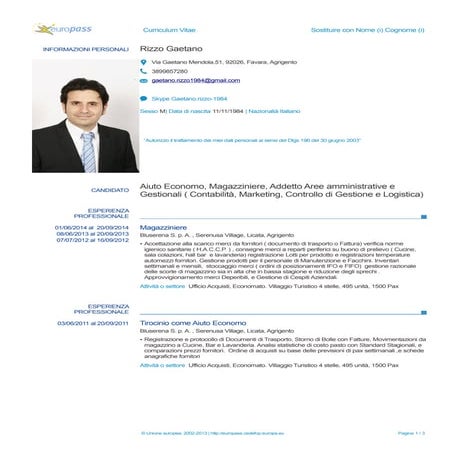 Gaetano rizzo c.v. candidato , a.to economo | DOC