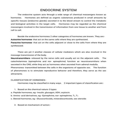 ENDOCRINE SYSTEM for B sc Nursing students | PDF