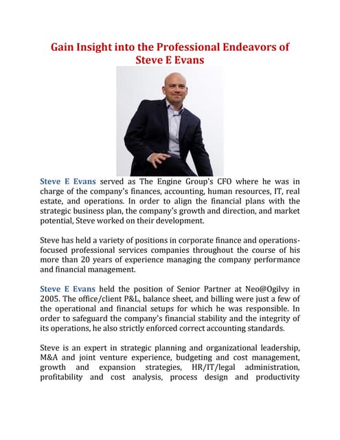 Steve Edward Evans Oversees Business Performance and Financial ...