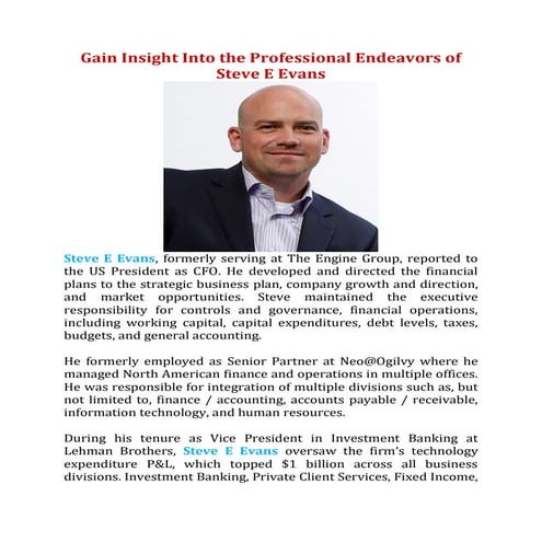 Gain Insight Into the Professional Endeavors of Steve E Evans | PDF