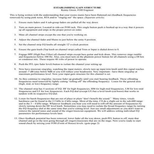 Gain structure & frequencies on your audio console | PDF