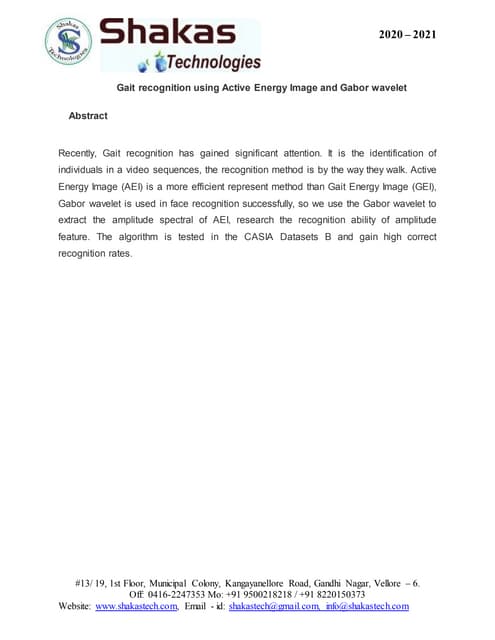 Gait Recognition Using Active Energy Image And Gabor Wavelet Pdf