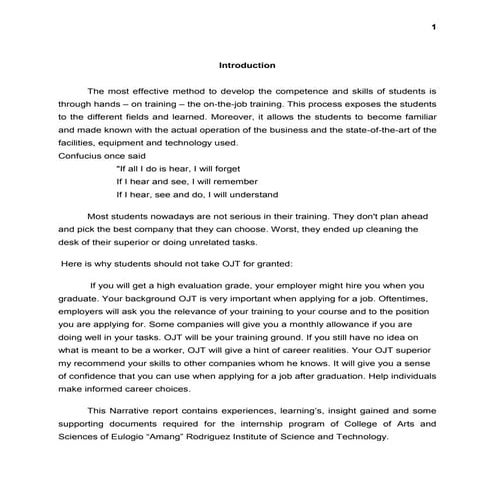 Sample Narrative report for seminars | DOC