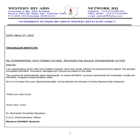 Galilee sponsorship confirmation letter from | PDF