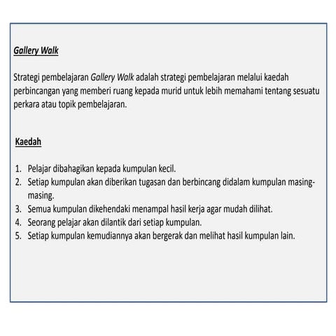 Strategi Pembelajaran Kooperatif: Gallery walk PPT | PDF
