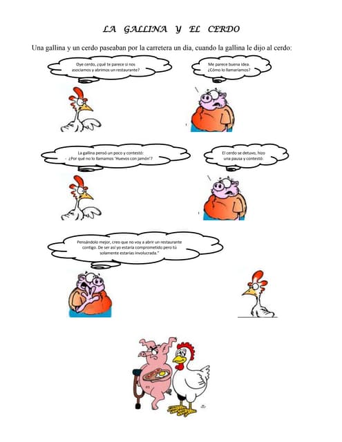 Fábula de la gallina y el cerdo comprometido ó involucrado | PPT