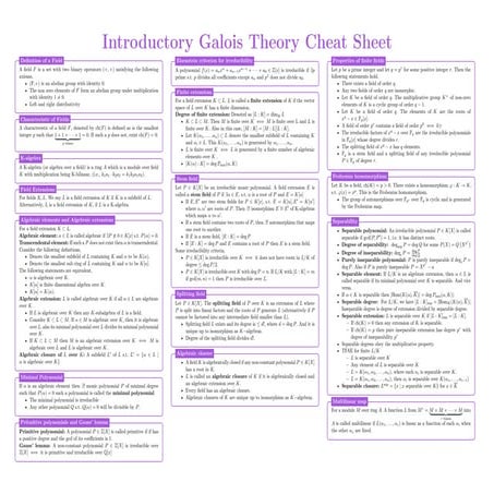 Galois Theory Cheat Sheet and booklet for short trick | PPT