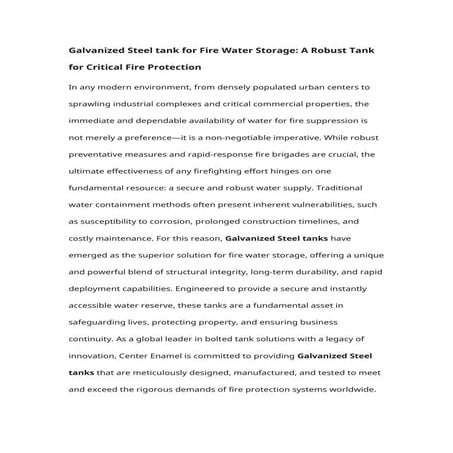 Galvanized Steel tank for Fire Water Storage A Robust Tank for Critical ...