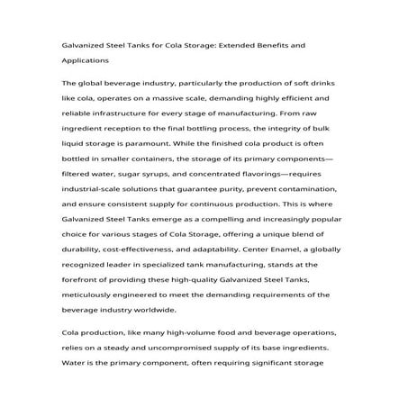 Galvanized Steel Tanks for Cola Storage Extended Benefits and ...