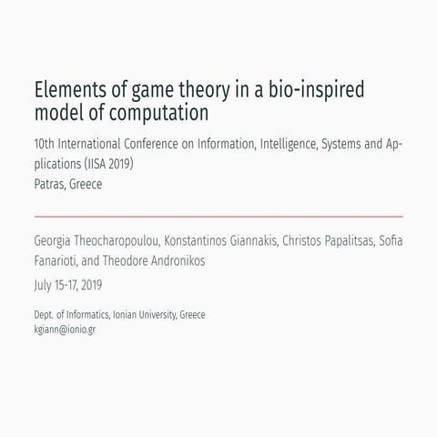 Elements of game theory in a bio-inspired model of computation | PPT