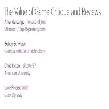 Game Critique and Game Reviews | PPTX