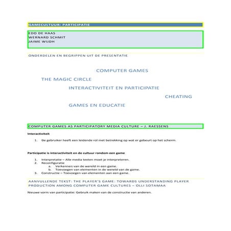Gamecultuur participatie handout 2 | DOC