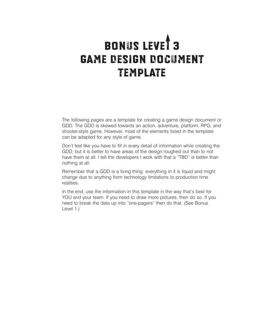 Game design document template for serious games | PDF