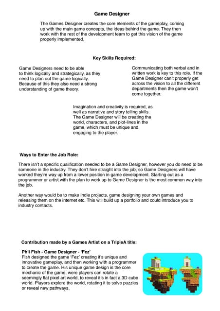 Games Artist Job Role | PDF