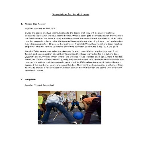 Game ideas for small spaces | DOC | Exercise and Fitness Video Games ...