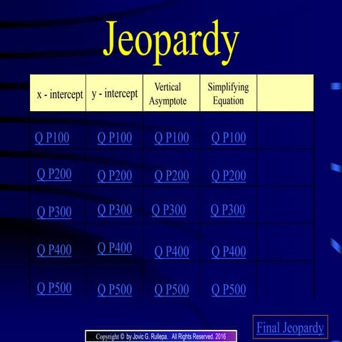 Graphing Rational Function - Game Jeopardy | PPSX