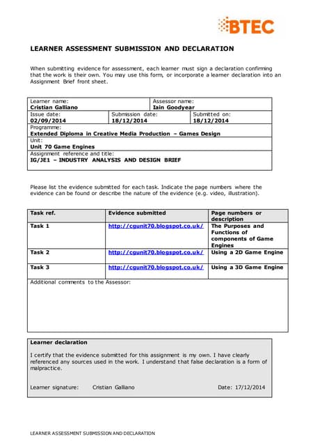 My Work Submission Declaration Form | PDF