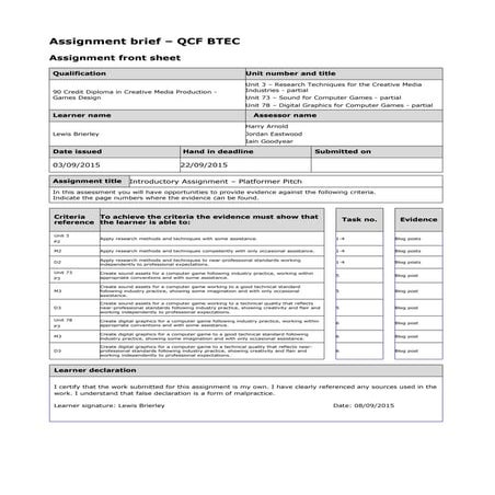 Y1 games ig2 learner assessment submission declaration | DOCX