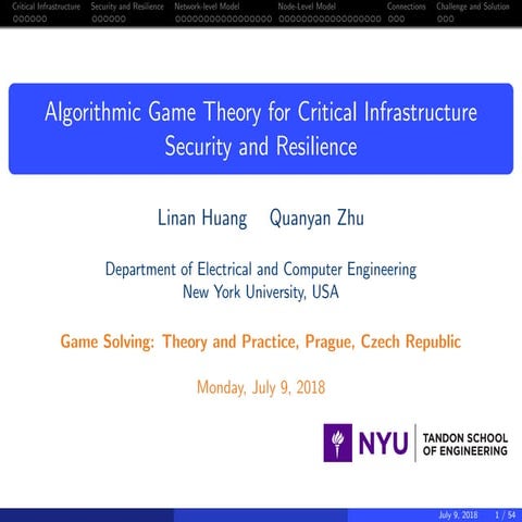 Algorithmic Game Theory For Critical Infrastructure Security And Resilience Ppt 
