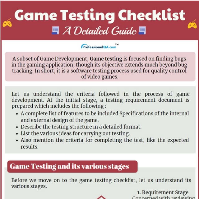 Game Testing Checklist Infographic | PDF | Video Game Genres | Video Gaming