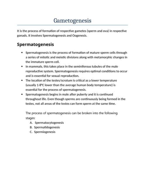 Gametogenesis | PPTX | Infertility | Reproductive Health