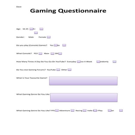 Gaming questionnaire | DOCX