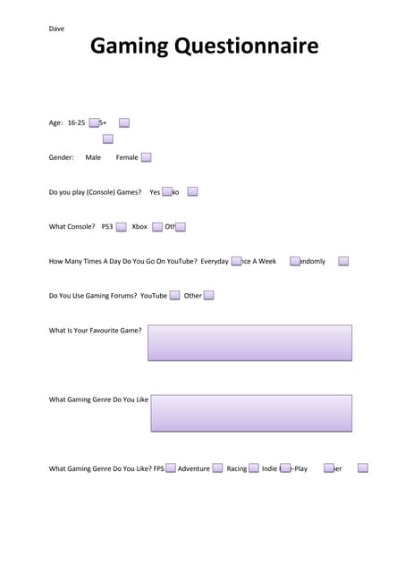 Questionnaire video games | DOCX