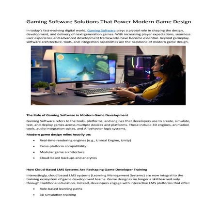 Gaming Software Solutions That Power Modern Game Design | PDF