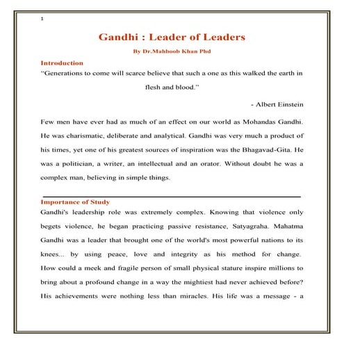Gandhi : Leader of Leaders by Dr.Mahboob Khan Phd | PDF