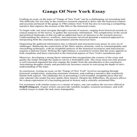 Gangs Of New York Essay. Grace Christian University | PDF