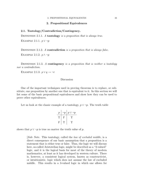 Formal Logic - Lesson 4 - Tautology, Contradiction and Contingency | PDF