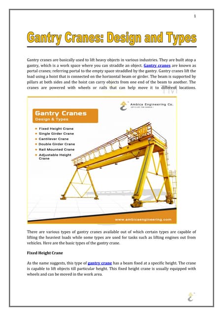 All About the Gantry cranes features pdf | PDF