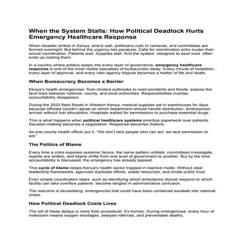 When the System Stalls: How Political Deadlock Hurts Emergency ...