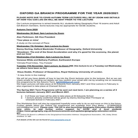 GA Oxford GA Branch Programme 2020-21 | PDF