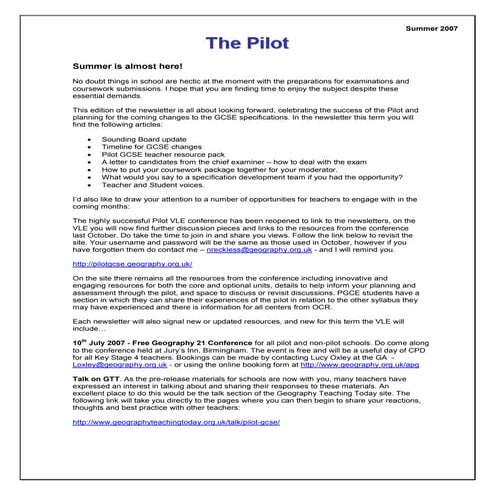 GA Pilot Summer 2007 | PDF | Secondary Education | Education
