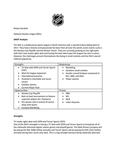 Major League Baseball (S.W.O.T Analysis) | PDF