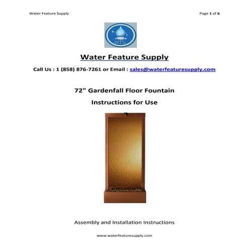 Indoor Floor Fountain Install Guide - The 6' Tall Gardenfall Floor ...
