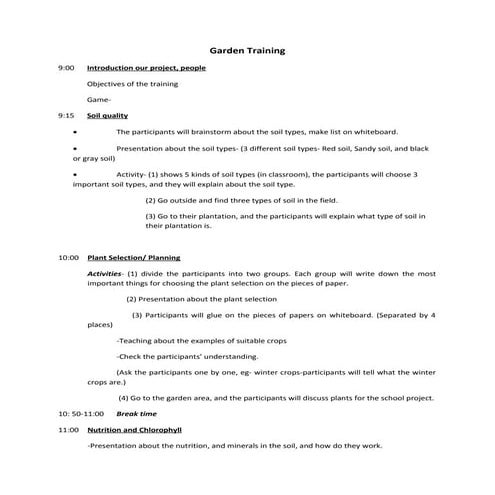 Garden training agenda | DOC