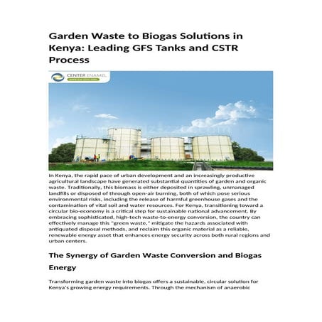 Garden Waste to Biogas Solutions in Kenya-Leading GFS Tanks and CSTR ...