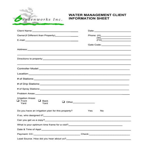 Gardenworks water management forms 2014 | PDF