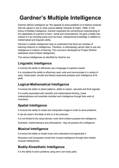 Multiple Intelligences | PPTX