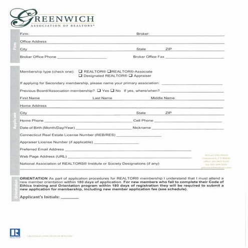 Greenwich Association / MLS Membership Application | PDF
