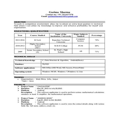 Garima sharma resume | DOCX