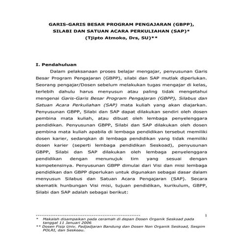 Garis garis besar program pengajaran | PDF