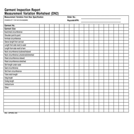 Garment inspection report_measurement_variation_worksheet_dn2_page_1 | PPT