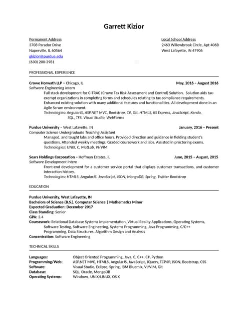 Resume Fall 2016 | PDF